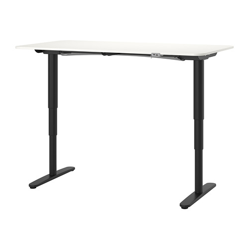 BEKANT corner desk right sit/stand linoleum blue/black 792.823.70 - IKEA