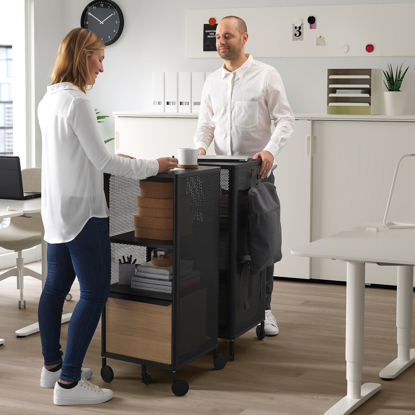 BEKANT storage unit on castors mesh black - IKEA