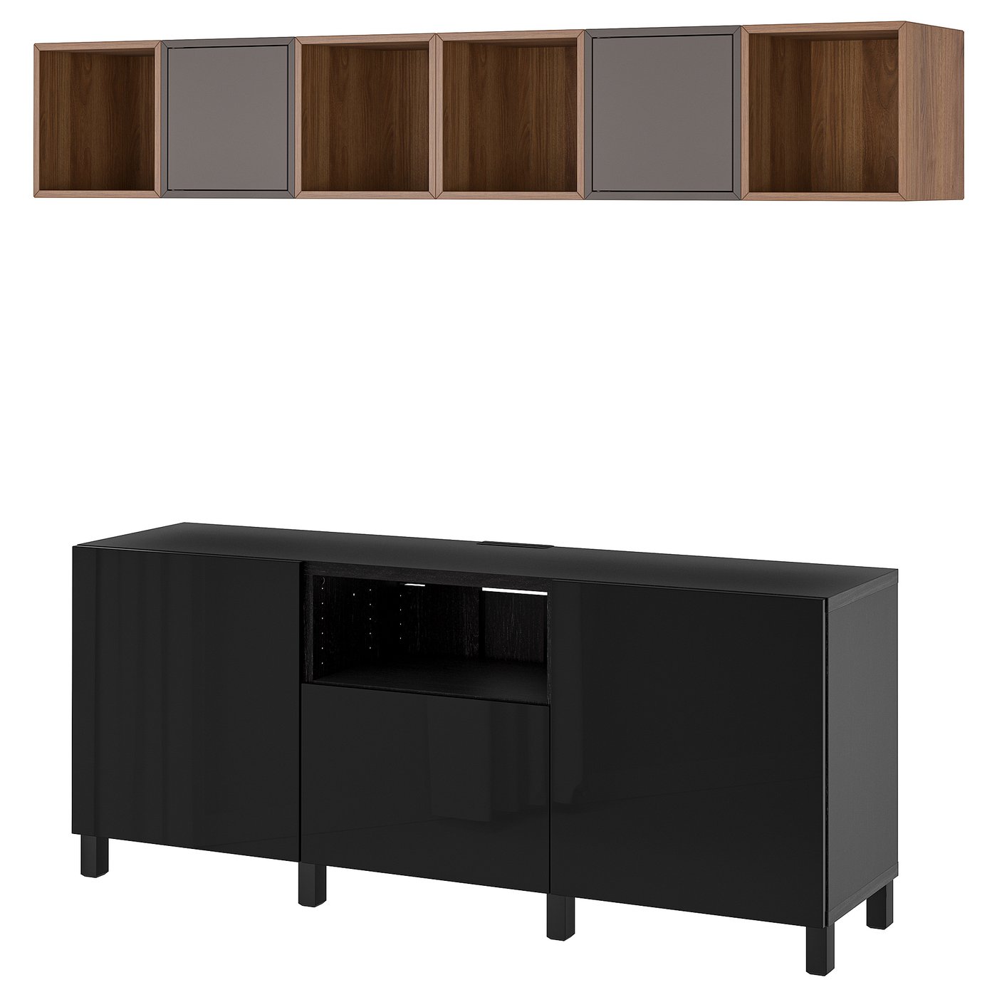 BESTÅ / EKET cabinet combination for TV black-brown dark grey/walnut ...