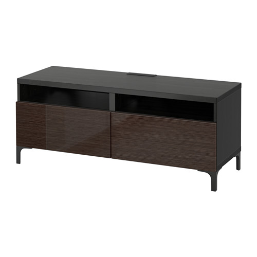 RANNÄS TV bench with doors black/black glass - IKEA