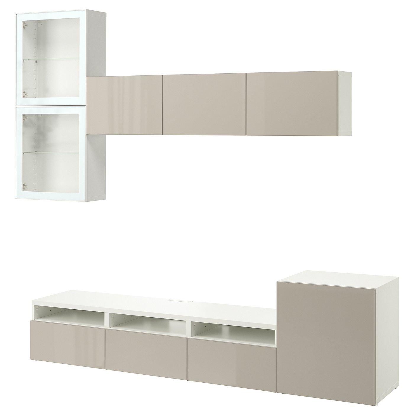 BESTÅ TV storage combination/glass doors white/Selsviken high-gloss ...