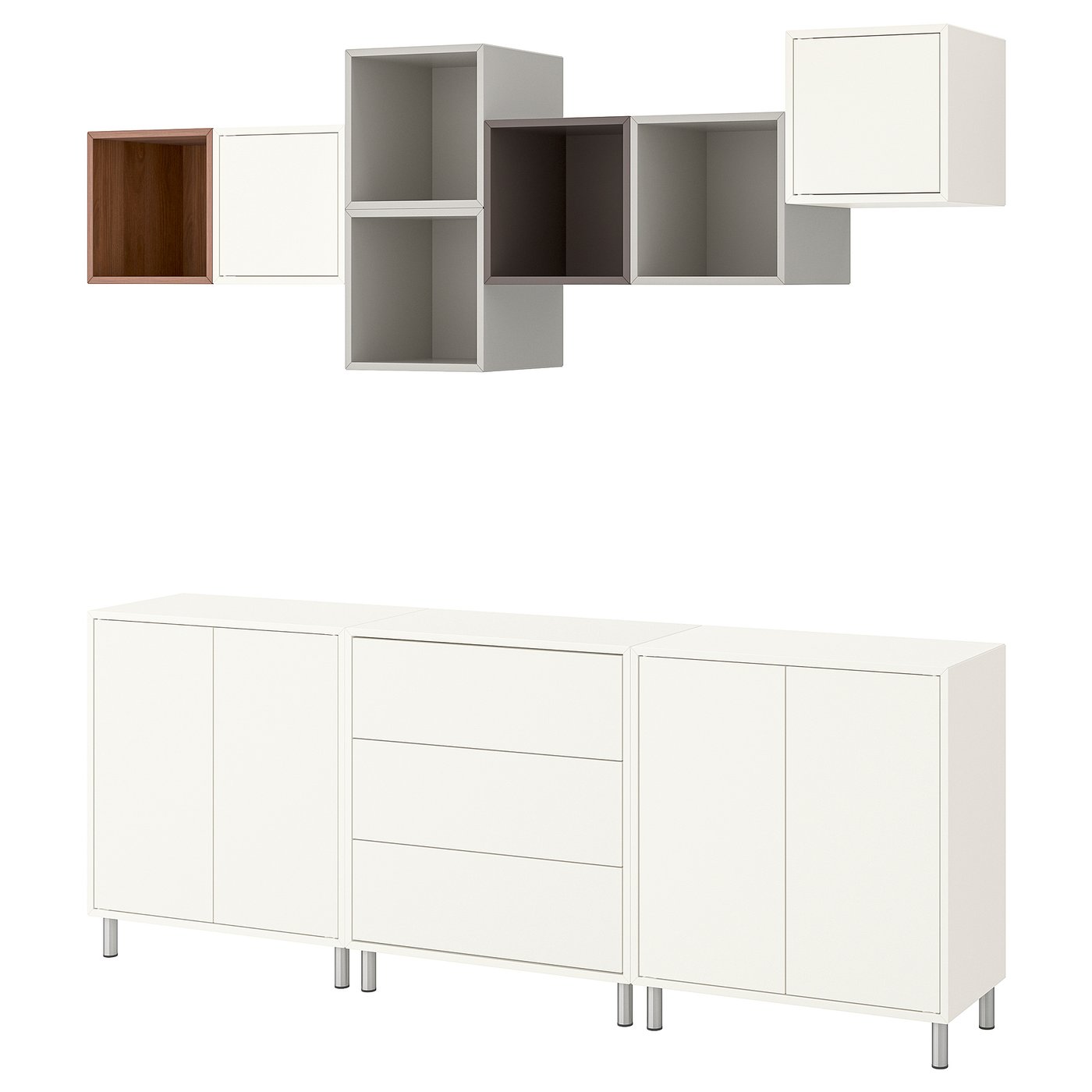 EKET cabinet combination with legs white light grey/dark grey/walnut ...