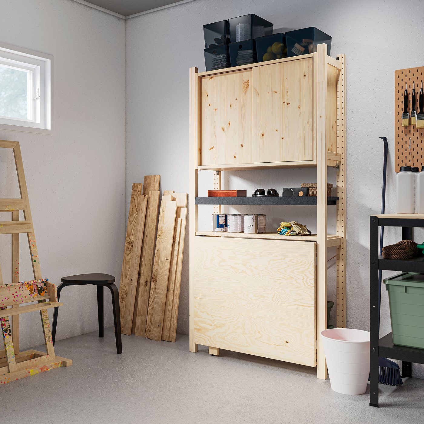 IVAR 1 sec/foldable table/sliding door pine/felt - IKEA