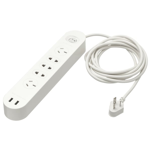 KOPPLA 5-way socket with 2 USB ports - white - IKEA