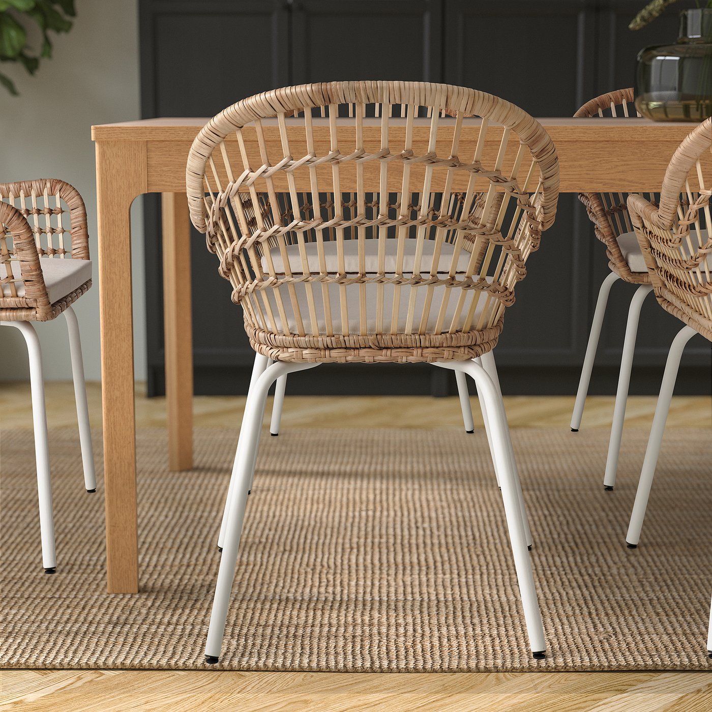 NILSOVE / NORNA chair with chair pad rattan white/Laila natural - IKEA