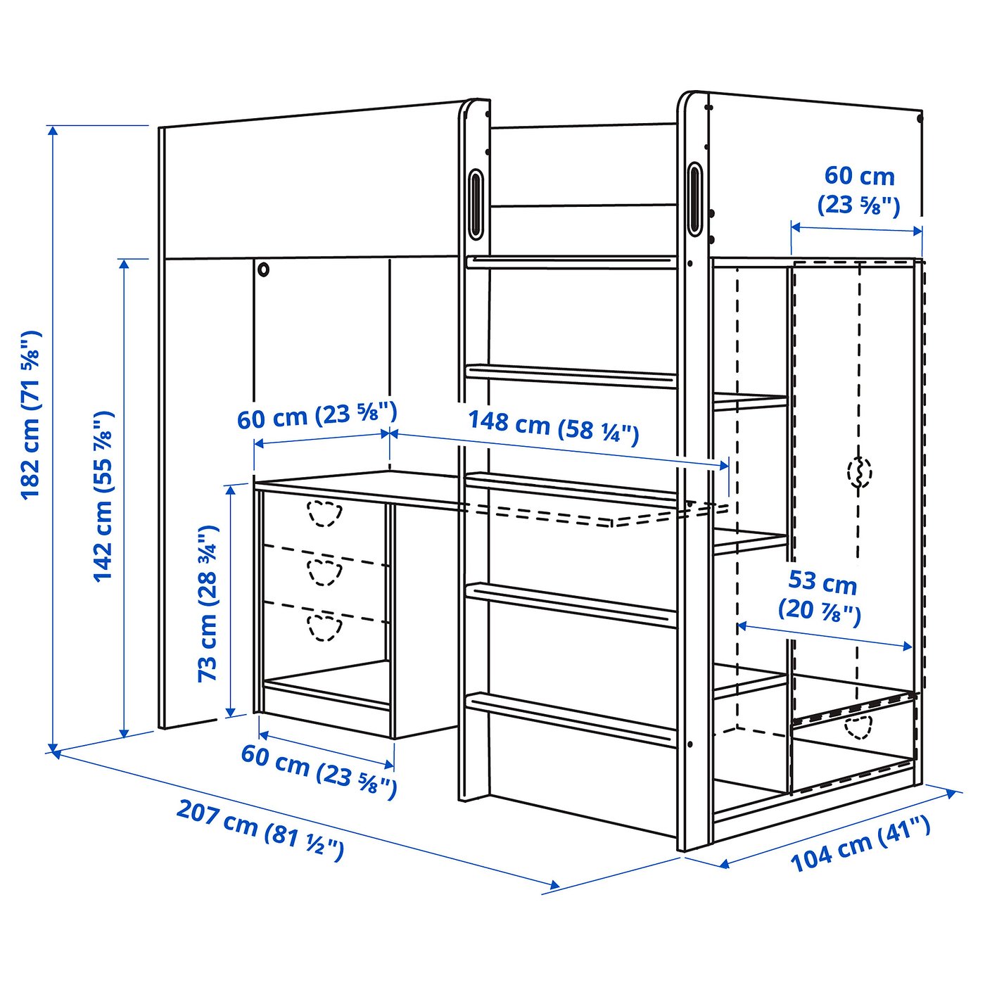 SMÅSTAD loft bed frame w desk and storage white - IKEA