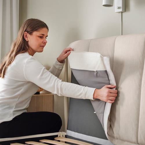 宜家TÄLLÅSEN 泰洛森 软包床架 库斯达 淡米色/朗塞特 395.147.96 - IKEA
