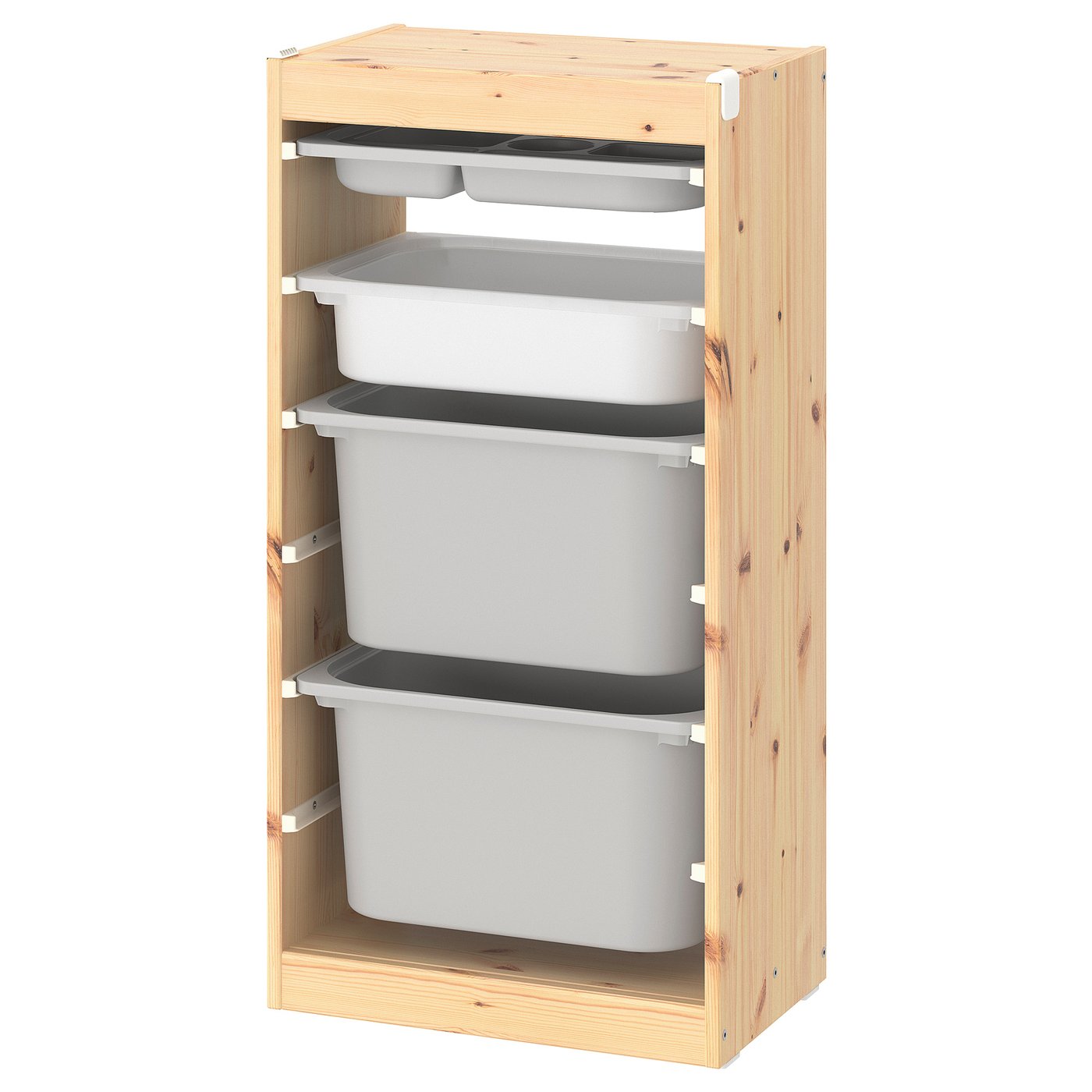 宜家TROFAST 舒法特 储物组合，带盒/托盘 白漆松木 灰色/白色 994.785.78 - IKEA
